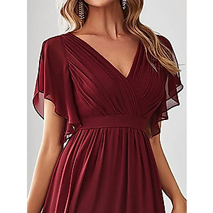 Ever-Pretty Women's Maxi A-Line V-Neck Ruffle Sleeves Summer Prom Dresses Long Burgundy US12