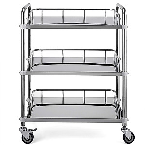 VEVOR Lab Rolling Cart 3 Shelves Shelf Stainless Steel Rolling Cart Catering Dental Utility Cart Commercial Wheel Dolly Restaurant Dinging Utility Services (23.4" x 15.6" x 33.2")