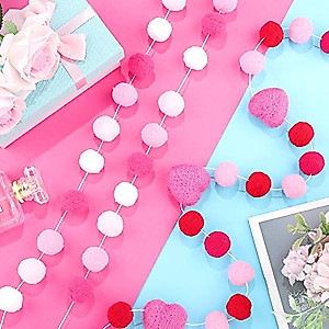 Tatuo 3 Pieces Valentine's Day Wool Felt Ball Garland 6.56 Ft Valentines Pom Pom Garland Banner Felt Heart Hanging Garland for Valentine's Day Wall Indoor Outdoor Home Party Supplies
