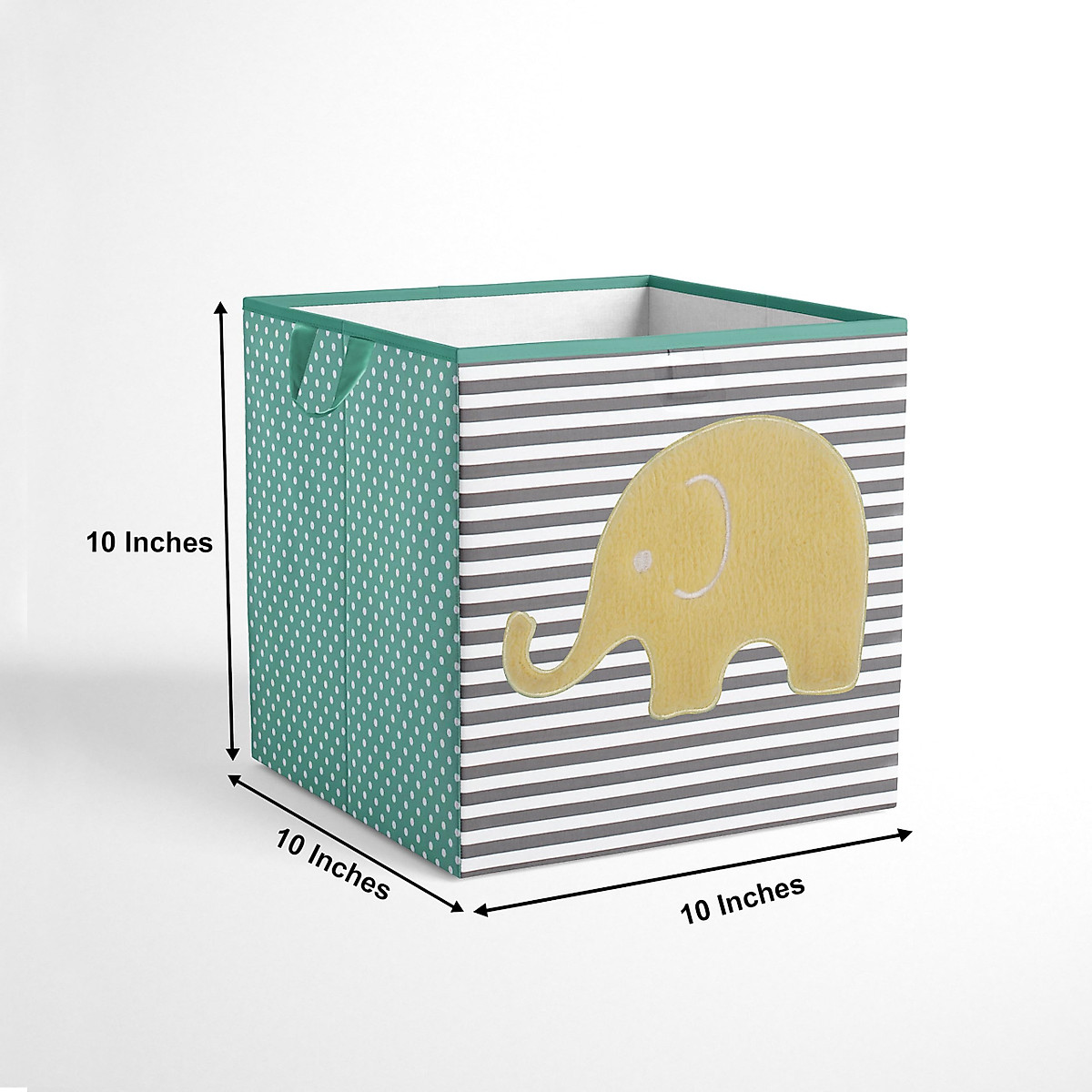 Bacati - Small Storage Tote Elephants Mint/Yellow/Grey 10 x 10 x 10 inches