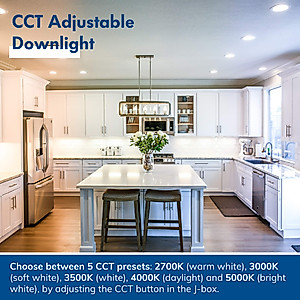 Hyperikon 6 inch LED Recessed Lighting Selectable Color Temperature 5CCT 2700K-5000K, 14W Slim Downlight with Junction Box, UL, Energy Star, 6 Pack