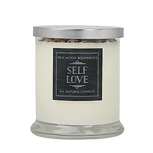 Self Love Candle by New Moon Beginnings - Negative Energy Cleansing - Handmade Aromatherapy Soy Candle - Dried Flower, Herb, & Crystal Candle - 12oz Glass Jar