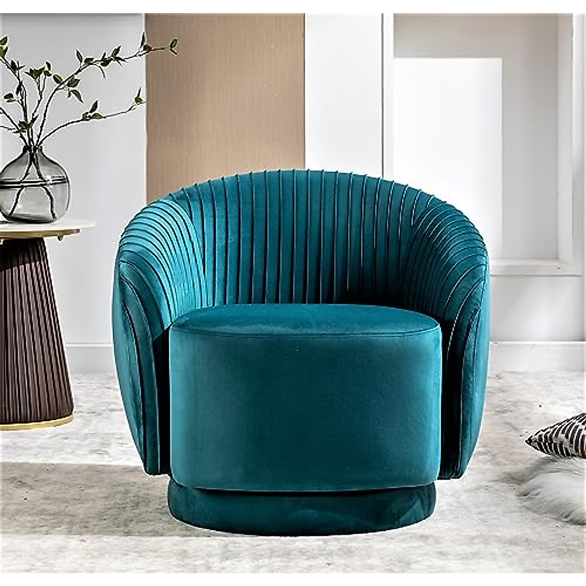 US Pride Furniture Contemporary Velvet Swivel Barrel Chair with 360° Spin Capability, Round Accent One-Seater Sofa for Living Room, Bedroom, and Office, Greenish Blue