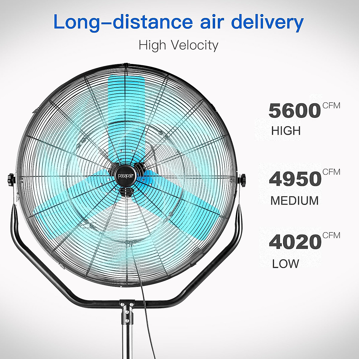 pasapair 24” Industrial Outdoor Misting Pedestal Fan – IPX5 Waterproof Cooling Fan for Patios – Portable Fan with 4 Wheels – 8.2 FT Cord, GFCI Plug & 360° Pitch Rotation– ETL Approved