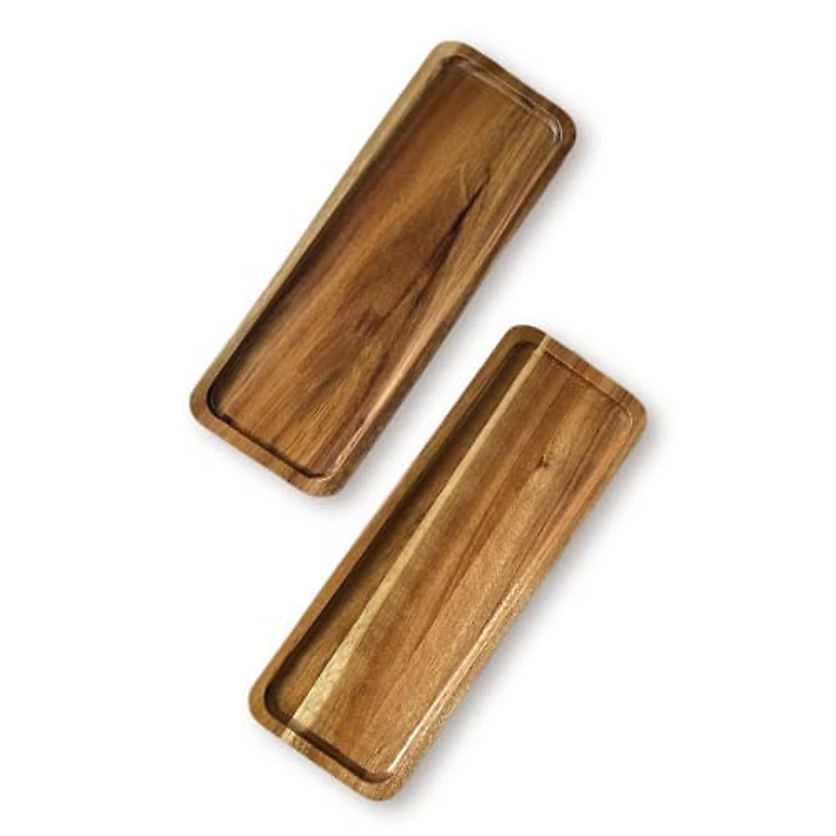 Wood Serving Tray, Wooden Trays,Small Wood Tray Wood Platter for Serving Food Dessert Appetizer Cheese Boards Fruit Cookie Vanity Home Decor Bathroom Tray Set of 2 Acacia 11" x 4"