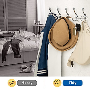 Damita Coat Rack Wall Mount - 5 Tri Hooks, Heavy Duty Coat Hooks for Bathroom, Mudroom, Entryway, Kitchen, 304 Stainless Steel Modern Wall Hook Rack (1 Pack, Silver)