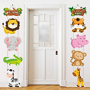 Sumind Jungle Animal Theme Party Supplies Woodland Animal Cutouts Banner Jungle Party Decorations Welcome Jungle Party Door Signs for Baby Shower Family Reunion School Party Decorations