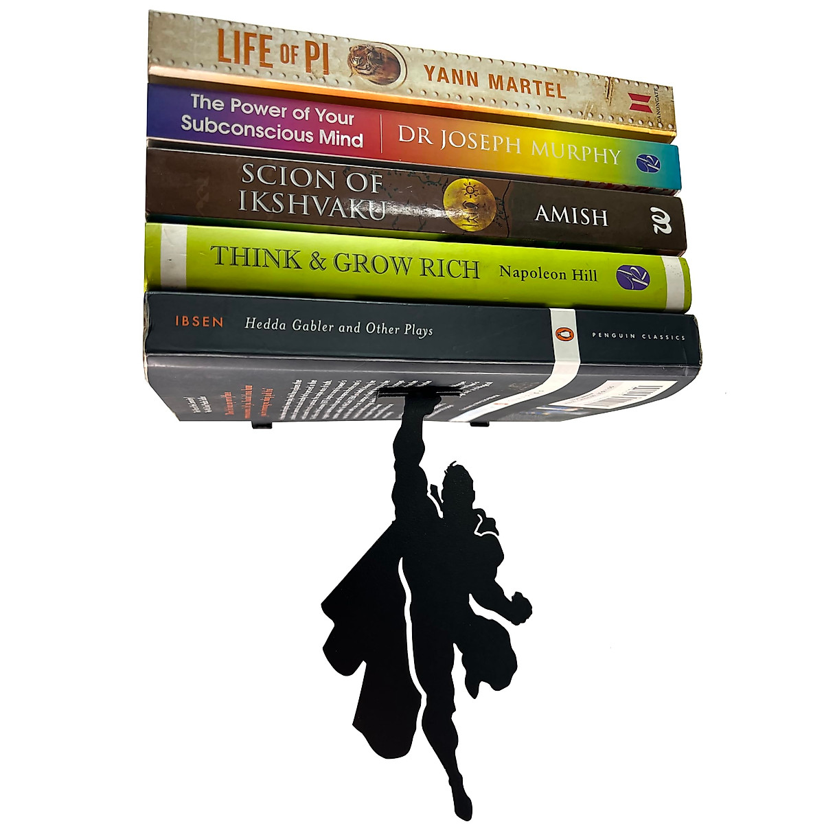 HeavenlyKraft Wall Mounted Metal Bookshelf Floating Bookshelf Supported by Superheros Invisible Bookshelf Metal Shelf Superhero Decoration Shelf Childrens Room Décor Model No. HK_249