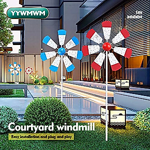 YYWMWM Wind Spinner 31" Large Vertical Windmill Metal Sculpture Garden Decoration Lawn Ornaments Yard Art Decor Outdoor Pinwheel for Patio (Blue/RED)