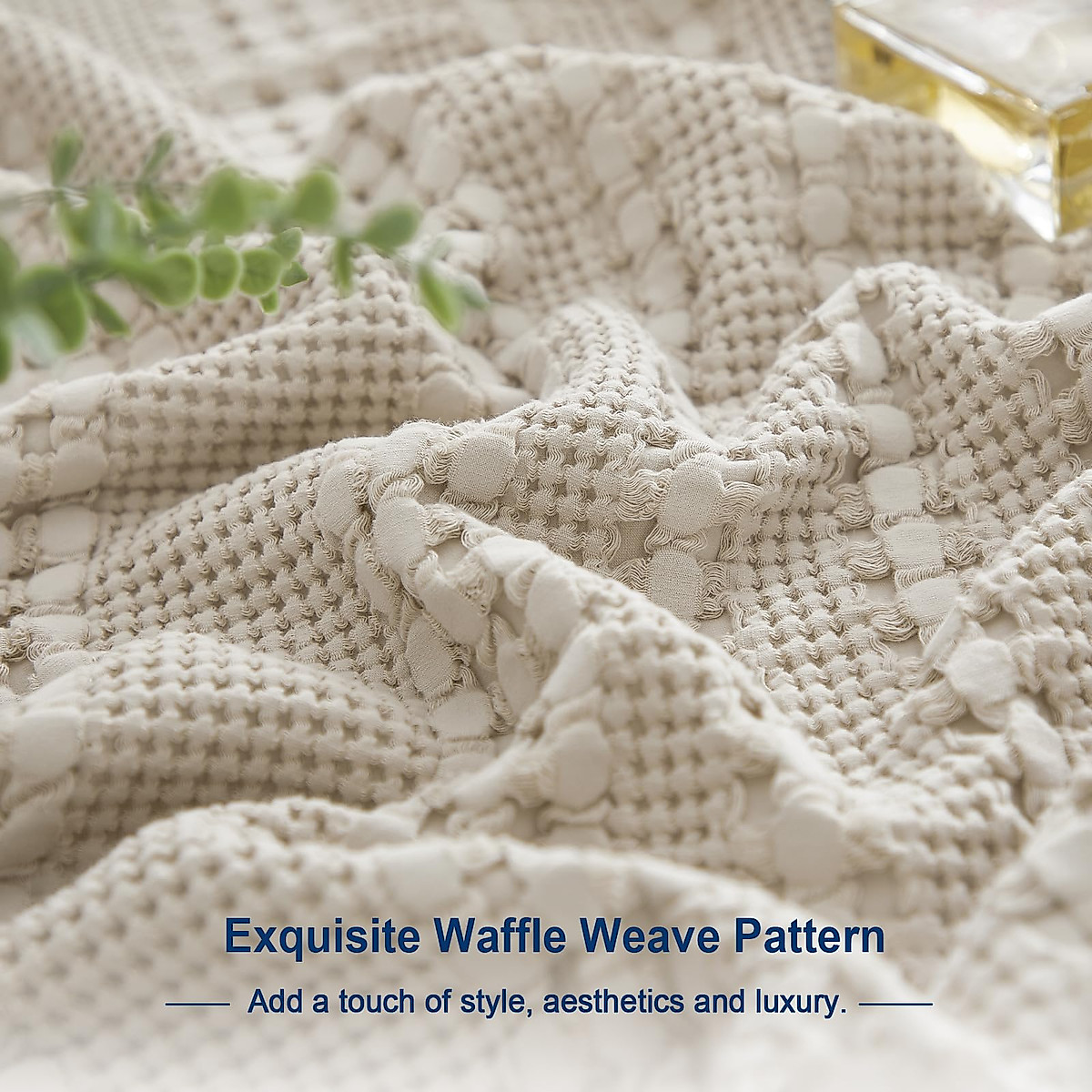 PHF 100% Cotton Waffle Pillow Shams Standard Size, 2 Pack 20" x 26" Soft Skin-Friendly Pillowcases, No Filling, Aesthetic Woven and Breathable Waffle Weave Pillow Case Covers for Bed, Oatmeal