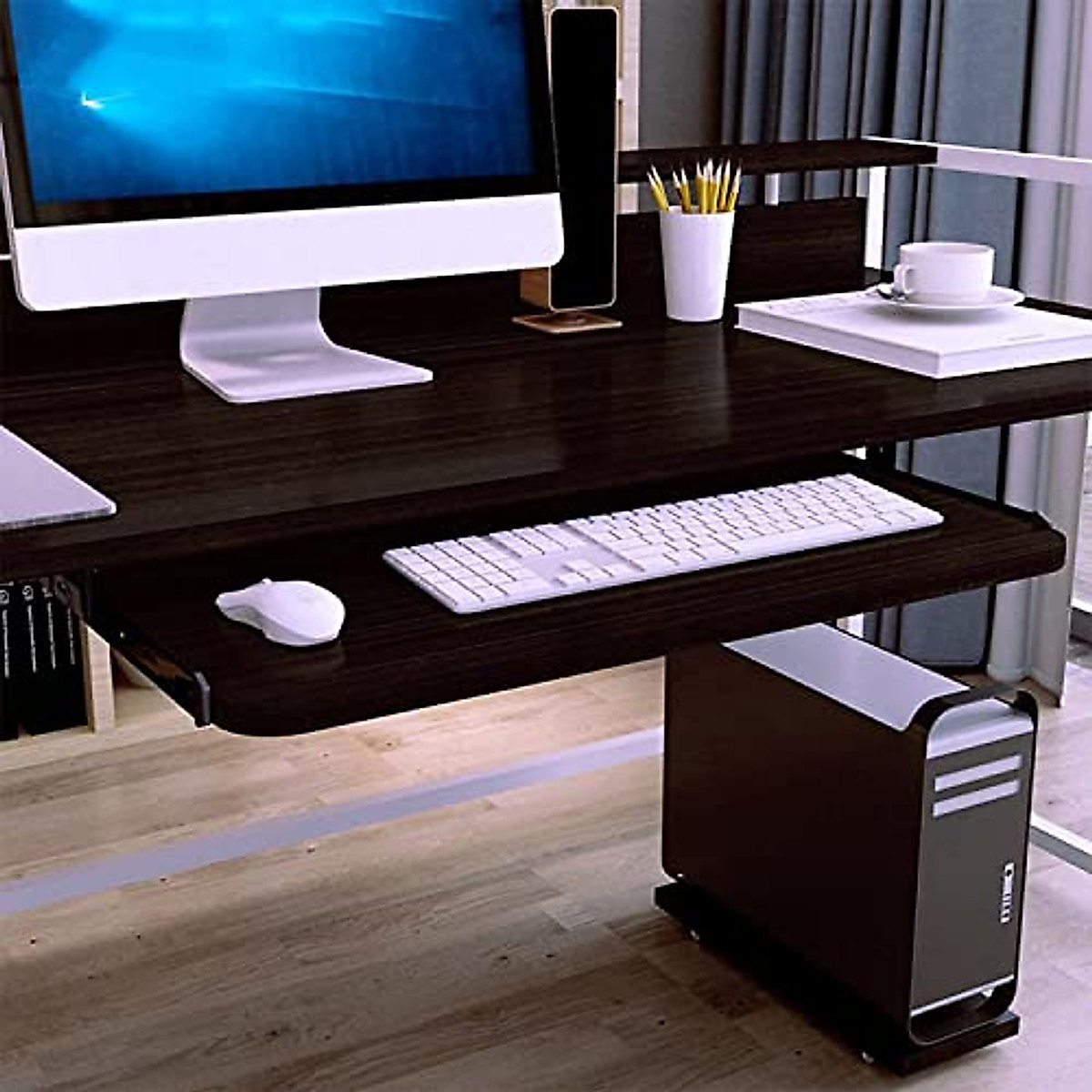 OM-PDD Keyboard Tray Under Desk Slide 20 Inches/ 24inches/ 28inches, Under Desk Tray, Slide Out Keyboard Tray Under Desk, Ergonomic, Wooden