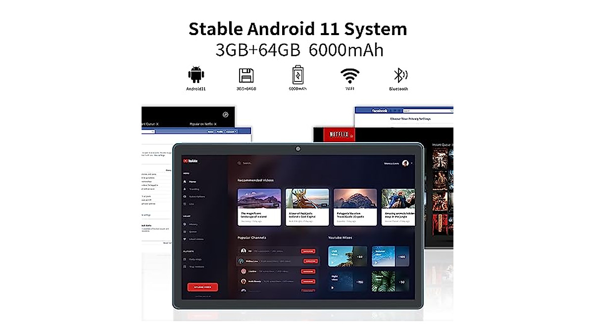 Android 11 Tablet 10.1-Inch with 64GB Storage & Long Battery Life