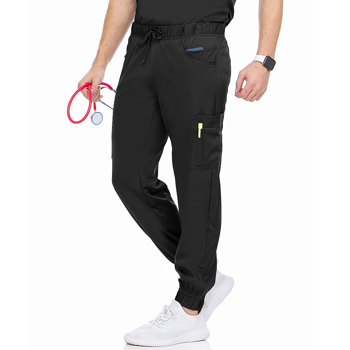 MediChic Mens Scrubs Stretch Scrub Joggers Pants with Six Pockets, Available in Over Eight Colors Black