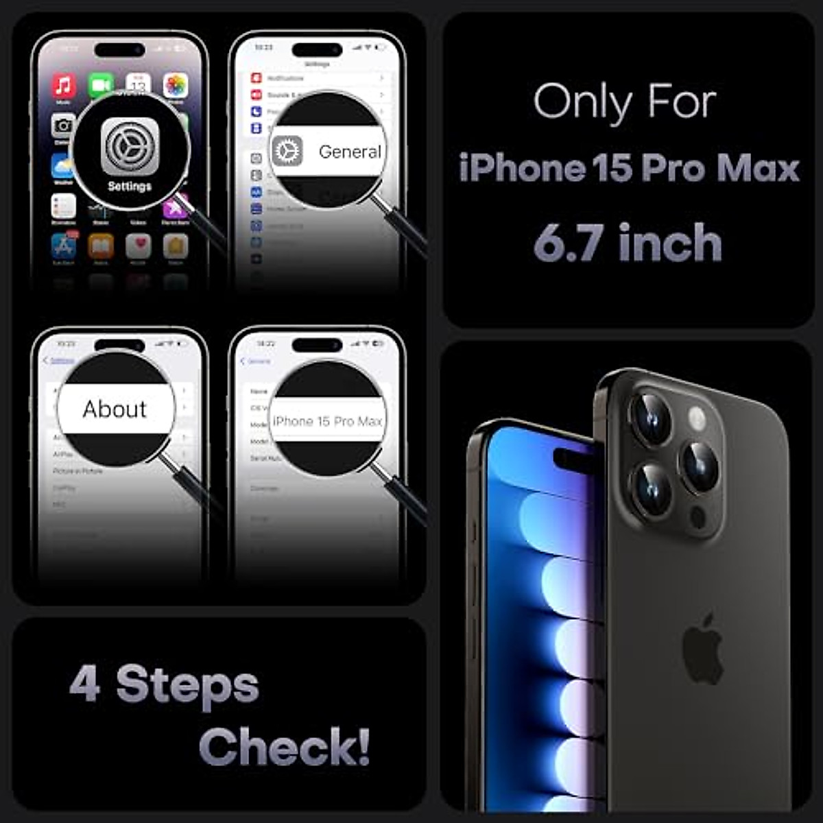 TOCOL 3 in 1 Magnetic for iPhone 15 Pro Max Case, Upgraded [Full Camera Protection], [Compatible with MagSafe] [15FT Drop Protection] Shockproof Translucent 15 ProMax Bumper 6.7, Black