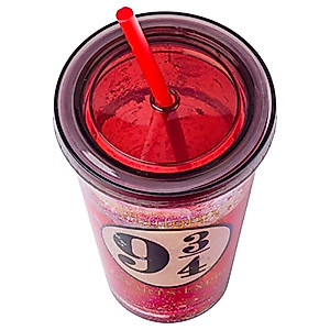 Silver Buffalo Harry Potter Hogwarts Express Plastic Snow Globe Cold Cup w/Lid and Straw, 14 Ounces