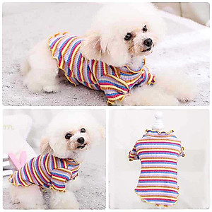 T'CHAQUE Cotton Dog Shirt Rainbow Striped Cat Tee Shirts, Breathable Soft Pet Basic Clothes for Small Medium Dogs/Cats, Adorable Puppy Apparel Cat Jumpsuit for All Season, Pets Clothing Pullover, L