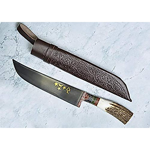 Genuine Handmade Uzbek Chefs Knife Pchak - Deer Horn Handle - 11 Inches - Uzbek Pchak - Ethnic Sheath – Uzbekistan Knife Pichok - Ethnic Souvenir - Bonus Popular Uzbek Recipes Ebooks
