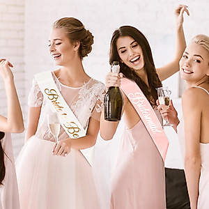 Bachelorette Sashes - Bachelorette Party Set 1 White Bride to Be Sash and 6 Pink Bridesmaid Sashes for Bride to be favors, Bridal Shower Wedding Decorations（7pcs）