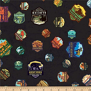Riley Blake National Parks Patches Black, Quilting Fabric by the Yard