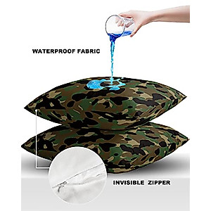 Funnywall88 Waterproof Throw Pillow Covers Set of 2 Camo Couch Pillow Cases Outdoor Sofa Cushion Cover Home Decor for Bed Living Room, 18" x 18"
