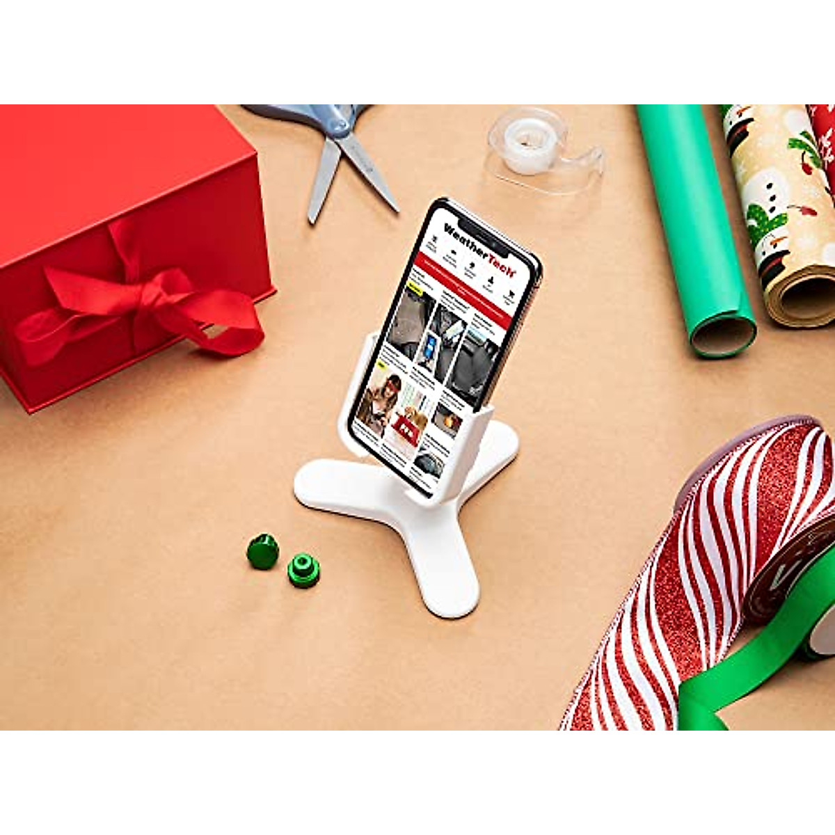 WeatherTech DeskFone XL in White Universal Desktop Cell Phone Holder - White Plastic Knobs