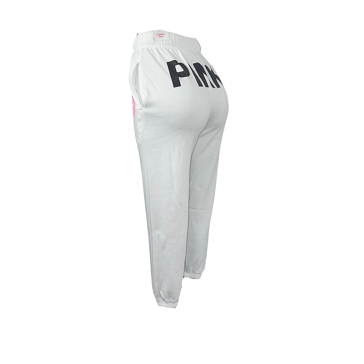 Victoria's Secret Pink Fleece Glitter Baggy Campus Sweatpants Color White New (as1, Alpha, x_l, Regular, Regular)