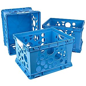 Storex Premium File Crate with Molded Handles – Letter and Legal Document and Folder Storage, Blue/White 3-Pack (61767U03C)