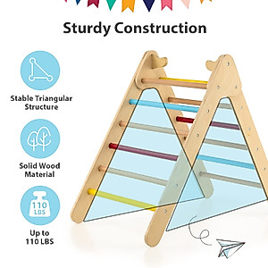 Olakids Toddlers Triangle Climber, 2 in 1 Montessori Kids Wood Climbing Toy with Ramp, Ladder, Slide for Gym Playground, Indoor Baby Climb Play Structure Activity Set for Boys Girls 1-3