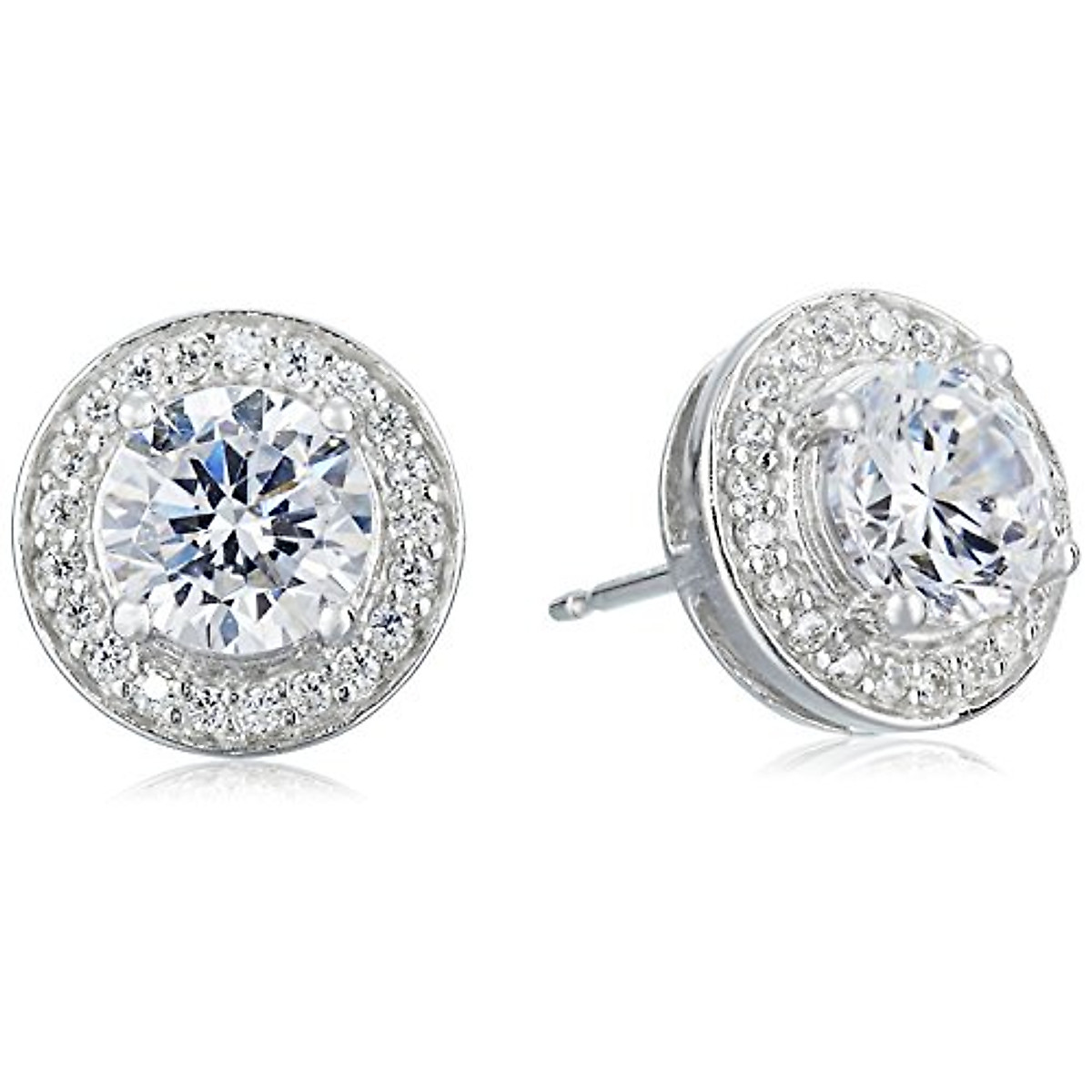 Amazon Collection womens Sterling Silver Cubic Zirconia Halo Pendant Necklace and Stud Earrings Jewelry Set