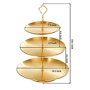 PUWWOT Gold Metal Tiered Cupcake Stand, Stainless Steel 3 Tier Cupcake Display Tower, Cake Stand, Pastry Dessert Holder for Baby Shower Birthday Party Wedding (Stainless Steel Golden)
