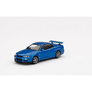 True Scale Miniatures Model Car Compatible with Nissan Skyline GT-R (R34) V-Spec II Bayside Blue Limited Edition 1/64 Diecast Model Car MGT00341