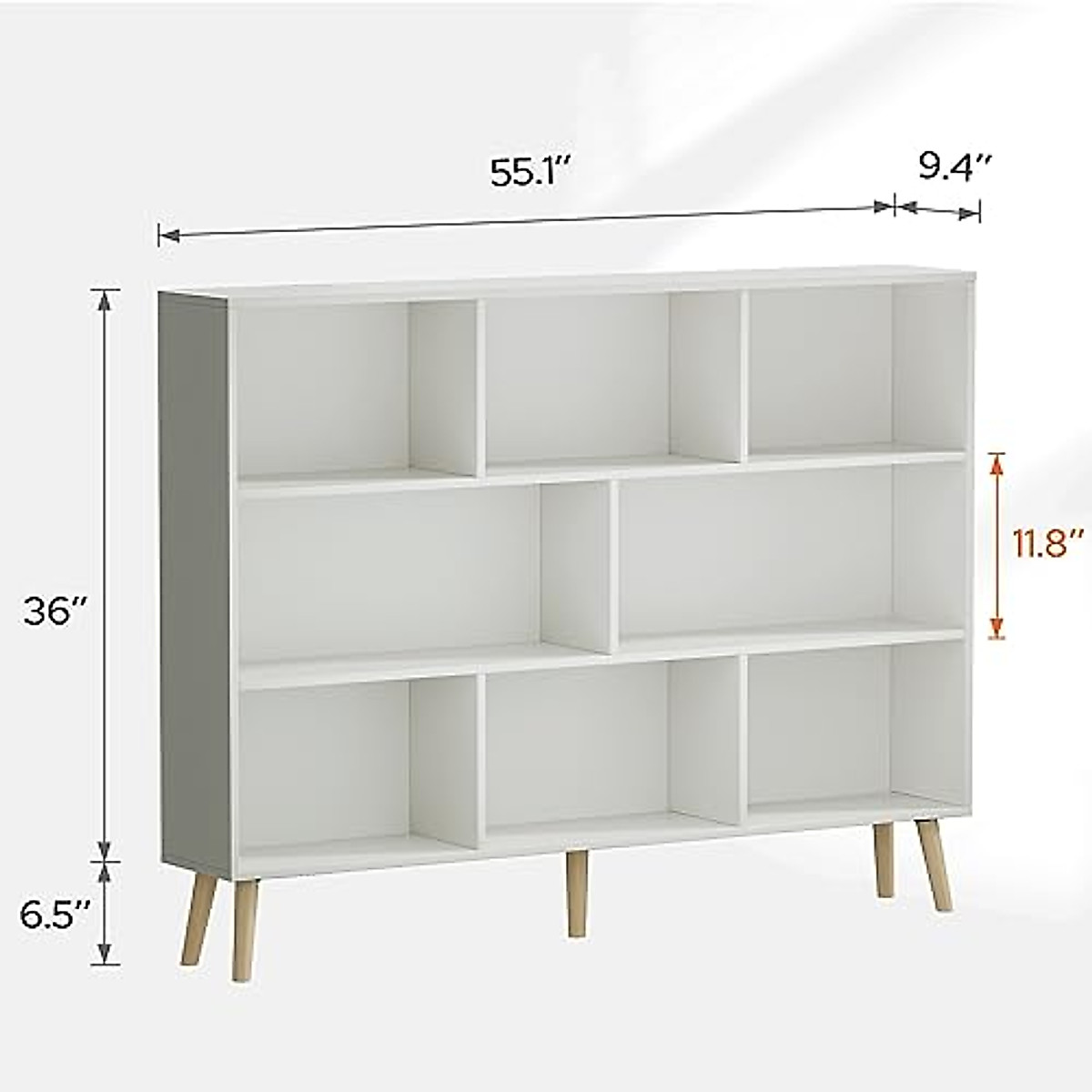 VICLLAX Wood 3 Tier Storage Shelf, 8 Cubes Free Standing Bookshelf with Legs, Display Bookcase for Living Room, Bedroom, Kids Room, Office, White