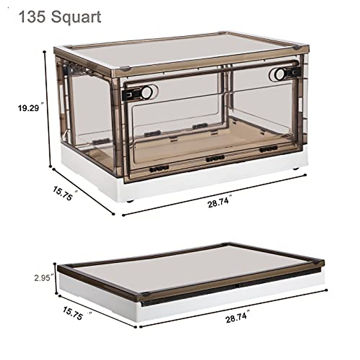 haomsj Stackable Storage Bins Collapsible Closet Organizer Clear Box Large Cube Plastic Container with Handles & Wheels, 2 Ways to Open for Playroom, Home and Camping Cabinet (135Quarts, White)