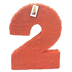 APINATA4U 20" Tall Solid Orange Number Two Piñata Second Birthday Orange Color Birthday Party Supplies