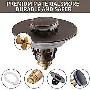 Fransiton Bathroom Sink Stopper, 1.1-1.77 Inch Basin Pop Up Sink Drain Stopper, Anti Clogging Drain Plug with Detachable Hair Catcher, Dark Bronze
