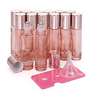 Kesell 14-Pack 10ml Glass Roller Bottles for Essential Oils - Travel- Refillable Perfume Bottles with Stainless Steel Roller Balls, Caps - Funnel for Aromatherapy, Perfumes