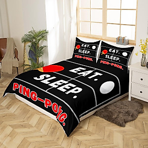 Feelyou Kids Ping Pong Duvet Cover Cool Sport Theme Bedding Set for Boys Teens Eat Sleep Ping Pong Decor Comforter Cover Set Ball Games Quilt Cover Room 2Pcs Twin Size,Zipper