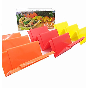 Colorful PP Plastic Taco Holders with Free Recipe Ideas, Premium Tray Plates Holds Up to 3 Tacos Each (Six Pack)