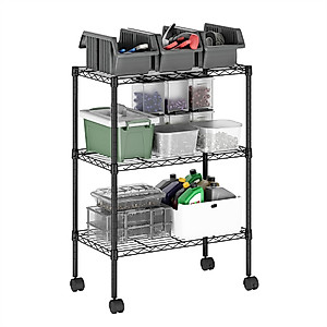 Furinno Wayar 3-Tier Metal Storage Shelf Rack Cart with Casters, 23 x 13 x 30, Black