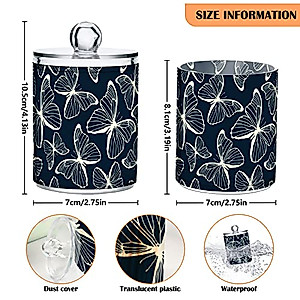 xigua 4 Pack Butterfly Black Apothecary Jars with Lid, Qtip Holder Storage Containers for Cotton Ball, Swabs, Pads, Clear Plastic Canisters for Bathroom Vanity Organization (10 Oz)
