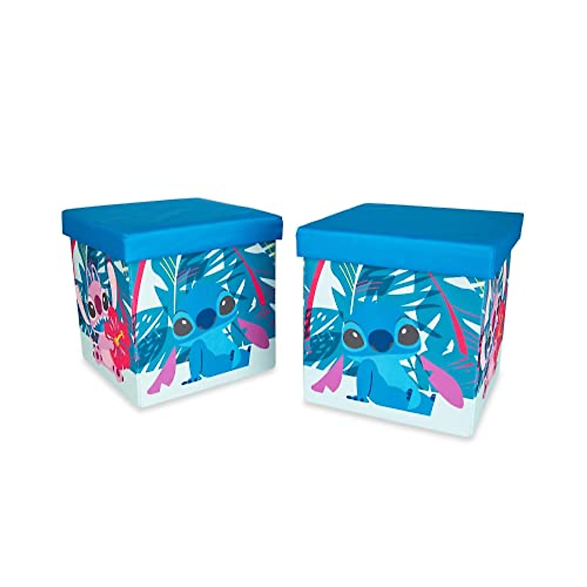Disney Lilo & Stitch Characters Stitch and Angel 15-Inch Storage Bin Cube Organizers with Lids, Set of 2 | Fabric Basket Container, Cubby Cube Closet Organizer | Toys, Gifts And Collectibles