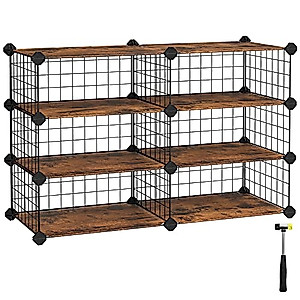 SONGMICS 6-Tier Shoe Rack for 12 Pairs, Expandable Modular DIY Storage Shelf, Closet Divider, with Plastic Panels, Rustic Brown + Black