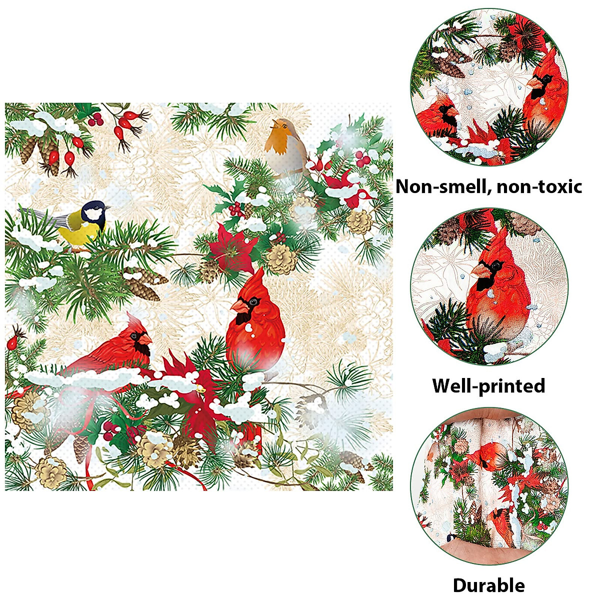 100pcs Christmas Cardinal Guest Napkins 3 Ply Disposable Paper Pack Red Cardinal Bird Paper Luncheon Dinner Hand Napkins Cardinals Birthday Party Decor Bird Party Supplies