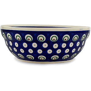Polish Pottery 6½-inch Bowl (Peacock Eyes Theme) + Certificate of Authenticity