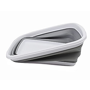 SAMMART 10L (2.6 Gallons) Collapsible Tub - Foldable Dish Tub - Portable Washing Basin - Space Saving Plastic Washtub (White/Grey, 2)