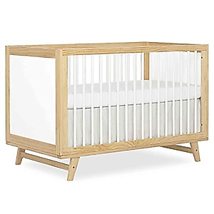Dream On Me Carter 5-in-1 Full Size Convertible Crib / 3 Mattress Height Settings/JPMA Certified/Made of New Zealand Pinewood/Sturdy Crib Design, Natural & White