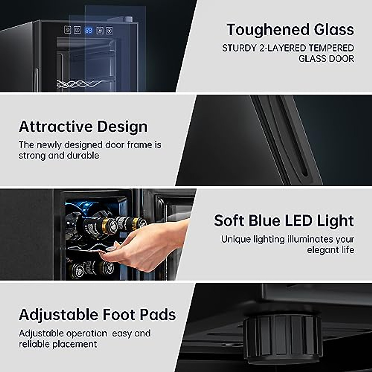 KingChii 12 Bottle Thermoelectric Wine Cooler Refrigerator Advanced Cooling Technology, Stainless Steel & Tempered Glass For Red Wine, Champagne for Home, Kitchen