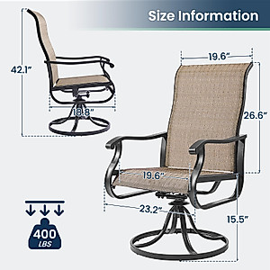 Amopatio Patio Swivel Chairs Set of 2, Outdoor Swivel Rocker Dining Chairs with All Weather Textilene High Back & Metal Frame, for Backyard Deck Lawn Garden, Brown
