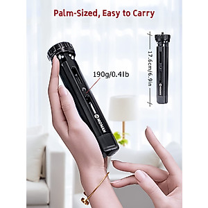 Mini Camera Tripod, Moman Tabletop Travel Tripod Desktop TR01S with 1/4 and 3/8 Screw Mount and Function Leg CNC Aluminum Design for Camcorder Gimbal Stabilizers Max Payload of 5Kg, Black