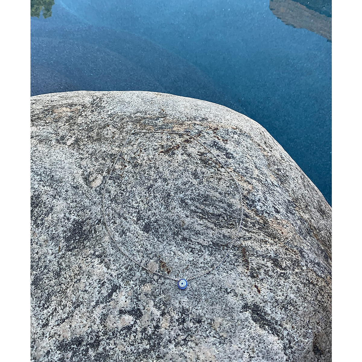 SILVERCLOSEOUT Sterling Silver Blue Cz Small Evil Eye Necklace Nazar Charm Amulet Protection Necklace for Adult Women's and Teen Girls